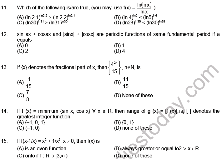 Jee Mathematics Relation And Functions Mcqs Set B With Answers